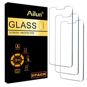 ailun glass screen protector for iphone 14/13/13 pro [6.1 inch] display 3 pack tempered glass, case friendly