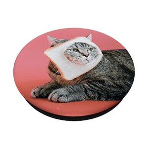 Silly Cat With Slice Of Bread On Face | Funny Cat Lovers PopSockets Swappable PopGrip