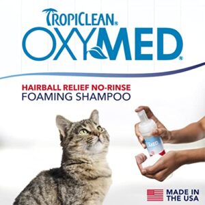 TropiClean Oxymed Waterless Cat Shampoo and Conditioner, A No-Rinse Cat Wash for Hairball Relief 7.4 Ounce