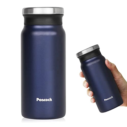 Tsuruya Portable 14oz Leak-proof Screw Lid Insulated Water Bottle 18/8 Double Wall Anti-corrosion Stainless Steel Wide Mouth Coffee Bottle for Travel, Home or Office