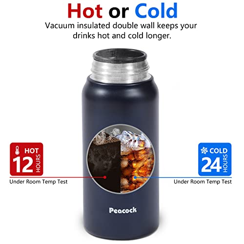 Tsuruya Portable 14oz Leak-proof Screw Lid Insulated Water Bottle 18/8 Double Wall Anti-corrosion Stainless Steel Wide Mouth Coffee Bottle for Travel, Home or Office