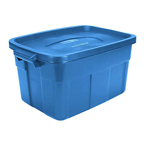 Rubbermaid Roughneck Tote 14 Gallon Stackable Storage Container w/Stay Tight Lid & Easy Carry Handles, Heritage Blue (6 Pack)