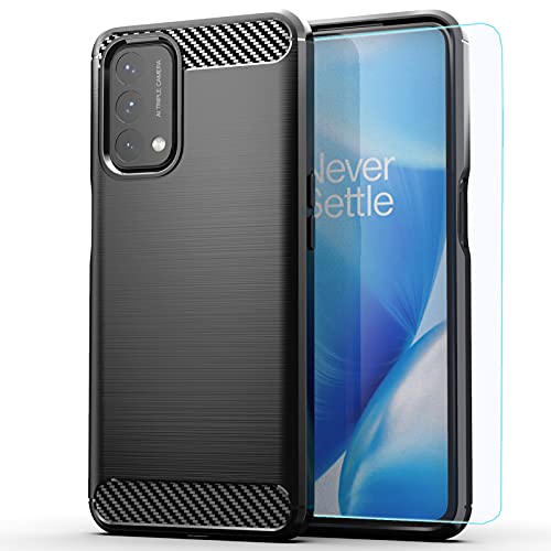 M MAIKEZI OnePlus Nord N200 5G case,OnePlus Nord N200 case,with HD Screen Protector, Soft TPU Slim Fashion Non-Slip Protective Phone Case Cover for OnePlus Nord N200 5G (Black Brushed TPU)