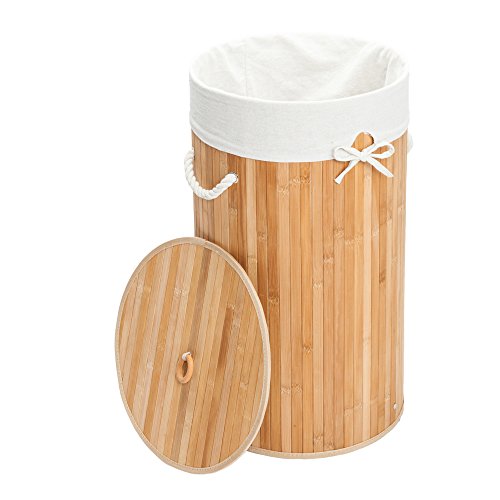 Bamboo Laundry Hamper Clothes Storage Basket Natural Portable Folding Bamboo Hamper with Lid and Removable Liner Foldable Storage Clothes Bin with Handles for Home Bedroom Kid's Room (Ship from USA)