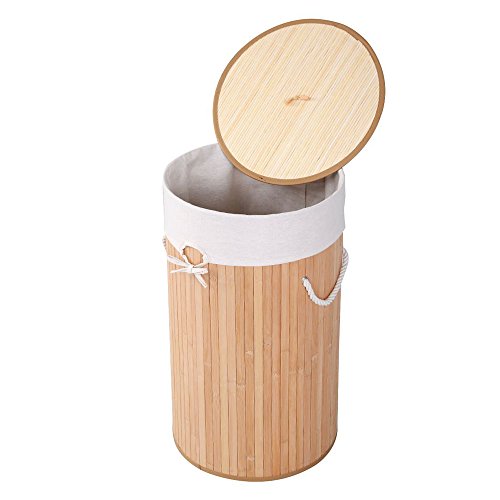 Bamboo Laundry Hamper Clothes Storage Basket Natural Portable Folding Bamboo Hamper with Lid and Removable Liner Foldable Storage Clothes Bin with Handles for Home Bedroom Kid's Room (Ship from USA)