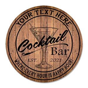 personalized cocktail bar sign 10" 14" 18" round wood sign home bar accessories lounge martini bar decor b3-00140052001