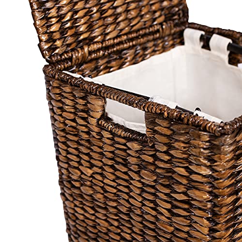 BIRDROCK HOME Single Laundry Hamper with Liner and Lid - Brown Wash - Hand Woven Natural Seagrass Fiber - Organize Clothes Storage - Easy Transport - Single Basket - Liner Bag