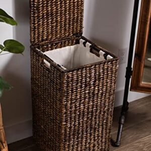 BIRDROCK HOME Single Laundry Hamper with Liner and Lid - Brown Wash - Hand Woven Natural Seagrass Fiber - Organize Clothes Storage - Easy Transport - Single Basket - Liner Bag