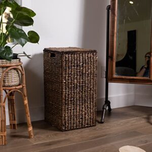 BIRDROCK HOME Single Laundry Hamper with Liner and Lid - Brown Wash - Hand Woven Natural Seagrass Fiber - Organize Clothes Storage - Easy Transport - Single Basket - Liner Bag