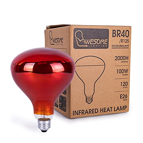 Wesome Lighting Reptile Heat Lamp Bulb, 100 Watts Infrared Basking Spot Light for Reptiles,Amphibian and Glass Terrarium, 1 Pack