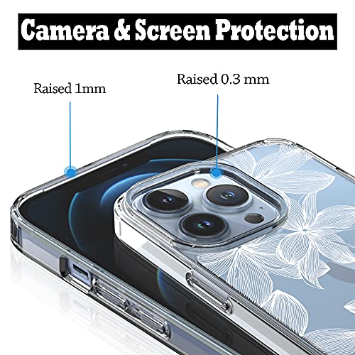 RANZ iPhone 13 Pro Case, Anti-Scratch Shockproof Series Clear Hard PC+ TPU Bumper Protective Cover Case for iPhone 13 Pro (6.1") - White Flower