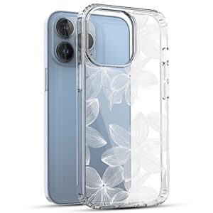 RANZ iPhone 13 Pro Case, Anti-Scratch Shockproof Series Clear Hard PC+ TPU Bumper Protective Cover Case for iPhone 13 Pro (6.1") - White Flower