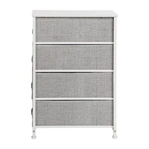 Flash Furniture 4 Drawer Slim Wood Top White Cast Iron Frame Dresser Storage Tower with Light Gray Easy Pull Fabric Drawers