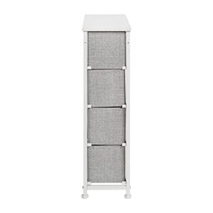 Flash Furniture 4 Drawer Slim Wood Top White Cast Iron Frame Dresser Storage Tower with Light Gray Easy Pull Fabric Drawers