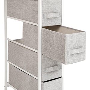 Flash Furniture 4 Drawer Slim Wood Top White Cast Iron Frame Dresser Storage Tower with Light Gray Easy Pull Fabric Drawers