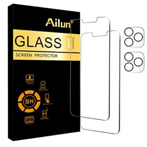 ailun 2 pack screen protector for iphone 13 pro max [6.7 inch] display 2021 with 2 pack tempered glass camera lens protector,[9h hardness]-hd case friendly [4 pack]