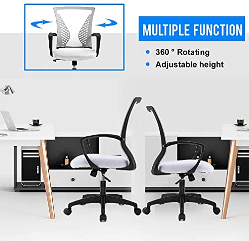 FLL Desk Chair Office Chair Swivel Computer Chair Executive Chair with Lumbar Support Armrests Adjustable Seat Height,Mesh Computer Chair Rolling Swivel Chair for Home Office Conference Room(White)