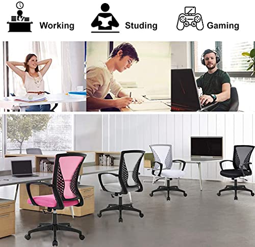 FLL Desk Chair Office Chair Swivel Computer Chair Executive Chair with Lumbar Support Armrests Adjustable Seat Height,Mesh Computer Chair Rolling Swivel Chair for Home Office Conference Room(White)