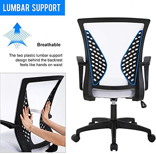 FLL Desk Chair Office Chair Swivel Computer Chair Executive Chair with Lumbar Support Armrests Adjustable Seat Height,Mesh Computer Chair Rolling Swivel Chair for Home Office Conference Room(White)