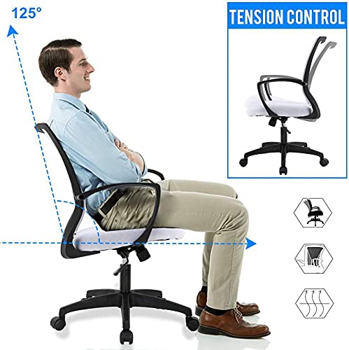 FLL Desk Chair Office Chair Swivel Computer Chair Executive Chair with Lumbar Support Armrests Adjustable Seat Height,Mesh Computer Chair Rolling Swivel Chair for Home Office Conference Room(White)