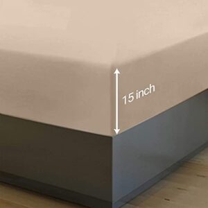 Fitted Bottom Sheet Twin XL 1000 Series 16'' Fitted Sheet Twin XL Size 39'' x 80'' Wrinkle Free Taupe Egyptian Cotton Twin XL Fitted Sheet