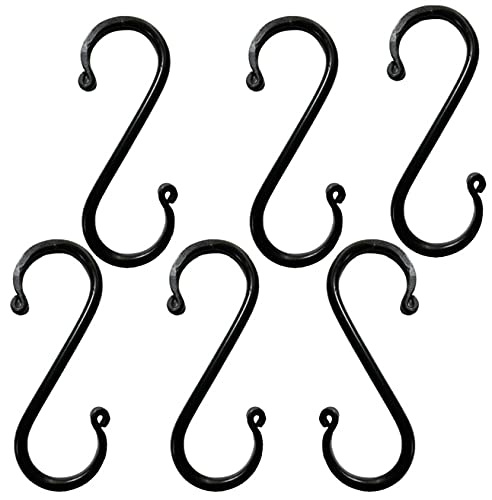 6 Wrought Iron S Hooks - 5" Hand Forged with Scrolls (Set of Six) by Amish Blacksmith Lancaster Pennsylvania USA