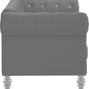 New Classic Furniture Glam Emma Velvet Two Seater Chesterfield Style Loveseat for Small Spaces with Crystal Button Tufts, Gray