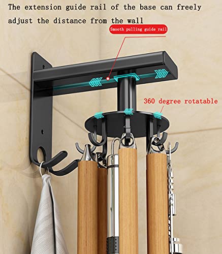 HEFFY Kitchen Storage Rotary Hook Rotatable Utensils Hooks Aluminum Small Utensil Holder Cooking Tool Hanger Bathroom Toilet RV Campers Easy to Install with 8 Removable Black