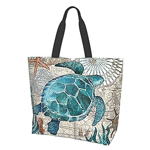 AmerTac Sea Turtle Tote Bag Large Women Casual Shoulder Bag Handbag Ocean Turtle Gifts Beach Bags Heavy Duty Waterproof For Weekender Travel Reusable Grocery Shopping Outdoor