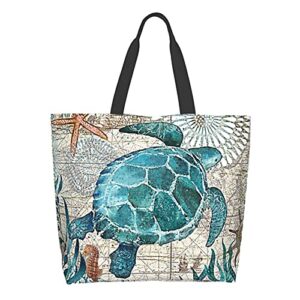 AmerTac Sea Turtle Tote Bag Large Women Casual Shoulder Bag Handbag Ocean Turtle Gifts Beach Bags Heavy Duty Waterproof For Weekender Travel Reusable Grocery Shopping Outdoor