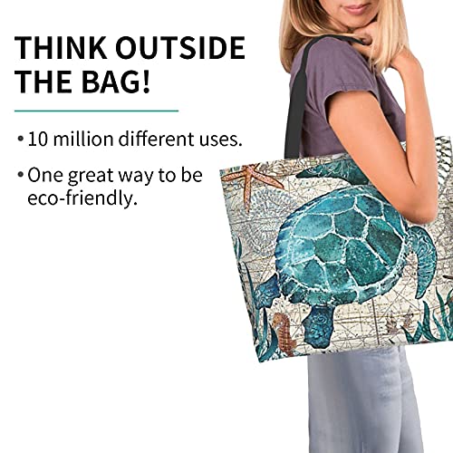 AmerTac Sea Turtle Tote Bag Large Women Casual Shoulder Bag Handbag Ocean Turtle Gifts Beach Bags Heavy Duty Waterproof For Weekender Travel Reusable Grocery Shopping Outdoor