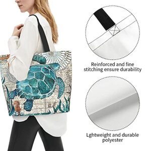 AmerTac Sea Turtle Tote Bag Large Women Casual Shoulder Bag Handbag Ocean Turtle Gifts Beach Bags Heavy Duty Waterproof For Weekender Travel Reusable Grocery Shopping Outdoor