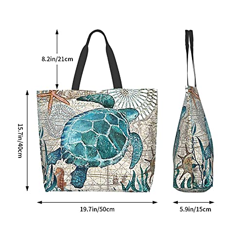 AmerTac Sea Turtle Tote Bag Large Women Casual Shoulder Bag Handbag Ocean Turtle Gifts Beach Bags Heavy Duty Waterproof For Weekender Travel Reusable Grocery Shopping Outdoor