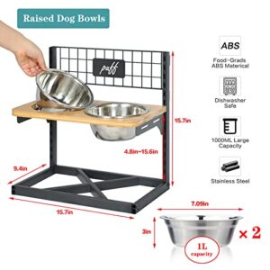 Elevated Dog Bowls, 12 Adjustable Bamboo Raised Dog Bowls Stand Feeder Water with 2 Stainless Bowls, Adjustable 4.8" up to 15.7" Heights Pet Raised Bowls for Small Medium Large Dogs and Cats