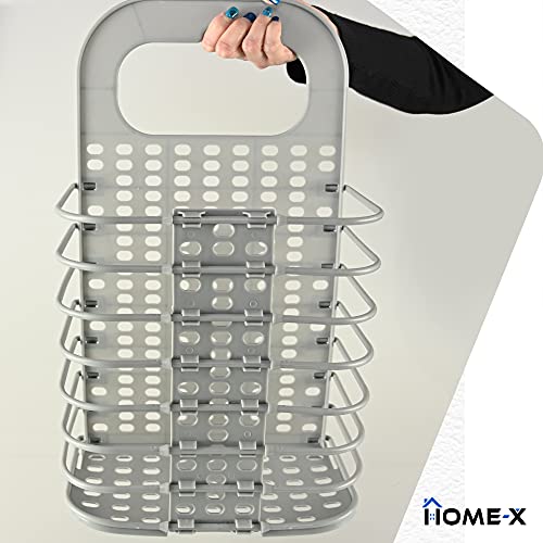 HOME-X Collapsible Laundry Hamper, Plastic Clothes Hamper and Collapsible Laundry Basket, Convenient Hanging Laundry Hamper, 18" L x 10 ½” W x 6 ½” H, Gray