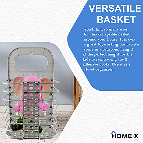 HOME-X Collapsible Laundry Hamper, Plastic Clothes Hamper and Collapsible Laundry Basket, Convenient Hanging Laundry Hamper, 18" L x 10 ½” W x 6 ½” H, Gray