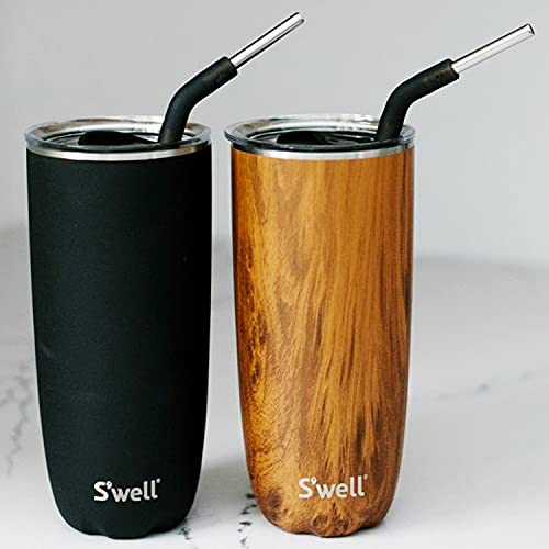 S'well Stainless Steel Tumbler with Straw - 24 Fl Oz - Teakwood - Triple-Layered Vacuum-Insulated Containers Keeps Drinks Cold for 18 Hot for 5 Hours - BPA-Free Water Bottle