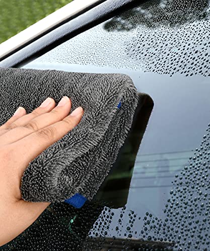 KinHwa Microfiber Car Drying Towel 16 x 24inch 2 Pack Absorbent Car Wash Cleaning Cloth Soft Cleaning Wipes for Car Detailing Lint-Free and Scratch-Free Ideal for auto Trucks Boats SUV Dark-Gray