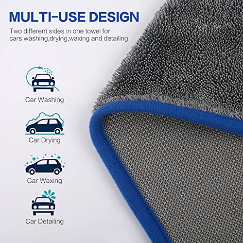 KinHwa Microfiber Car Drying Towel 16 x 24inch 2 Pack Absorbent Car Wash Cleaning Cloth Soft Cleaning Wipes for Car Detailing Lint-Free and Scratch-Free Ideal for auto Trucks Boats SUV Dark-Gray