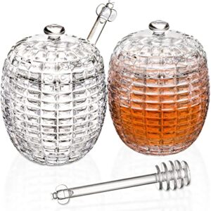 ZEAYEA 2 Pack Honey Jar with Dipper and Lid, 8 oz Glass Honey Pot Container, Clear Honey Holder Dispenser for Home Kitchen, Beehive Honey Dish for Store Honey and Syrup, Dishwasher Safe