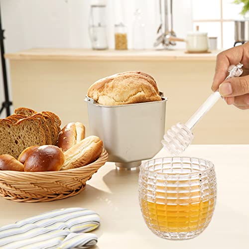 ZEAYEA 2 Pack Honey Jar with Dipper and Lid, 8 oz Glass Honey Pot Container, Clear Honey Holder Dispenser for Home Kitchen, Beehive Honey Dish for Store Honey and Syrup, Dishwasher Safe