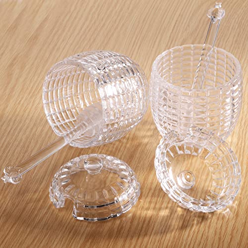 ZEAYEA 2 Pack Honey Jar with Dipper and Lid, 8 oz Glass Honey Pot Container, Clear Honey Holder Dispenser for Home Kitchen, Beehive Honey Dish for Store Honey and Syrup, Dishwasher Safe