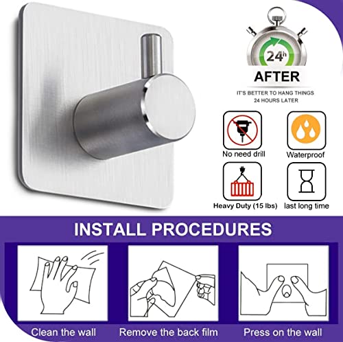 Adhesive Hooks Heavy Duty Wall Hooks Waterproof on Hooks Wall Hangers Waterproof Stainless Steel Sticky Hooks for Hanging Bathroom Kitchen Home