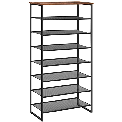 HOOBRO 8 Tier Shoe Rack, Large Capacity Shoe Shelf for 21-28 Pairs of Shoes, Shoe Storage Organizer with Detachable Metal Mesh, Strong and Stable, Easy Assembly, Industrial, Rustic Brown BF68XJ01