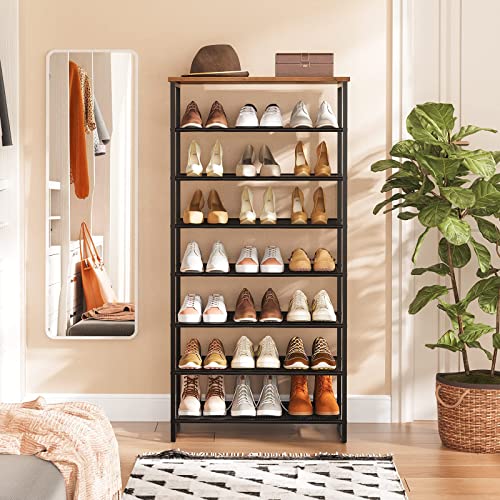 HOOBRO 8 Tier Shoe Rack, Large Capacity Shoe Shelf for 21-28 Pairs of Shoes, Shoe Storage Organizer with Detachable Metal Mesh, Strong and Stable, Easy Assembly, Industrial, Rustic Brown BF68XJ01