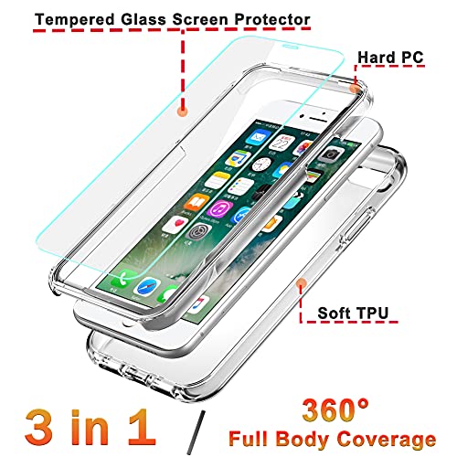 FIRMGE for iPhone SE 2020 Case, Compatible iPhone 8/7 / 6S / 6 Case 4.7 Inch, with [2 x Tempered Glass Screen Protector] 360 Full-Body Coverage Heavy Duty Shockproof Phone Protective Cover- LK001