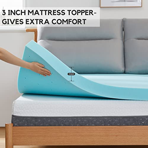 Marsail 3 Inch Memory Foam Mattress Topper, Queen Mattress Topper Cooling Gel Ventilated Design, Bed Topper with CertiPUR-US Certified