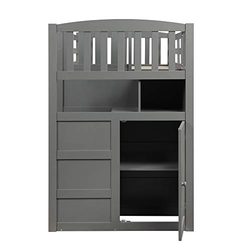 Polibi Twin Over Full/Twin Stairway Bunk Bed, Solid Wood Bunk Bed with Storage Shelves and Two Large Drawers, Convertible Bottom Bed from Twin to Full Size, Grey