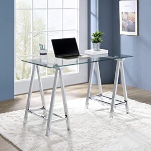 OSP Home Furnishings Middleton 47 Inch Desk with Clear Beveled Glass Top, Chrome Base