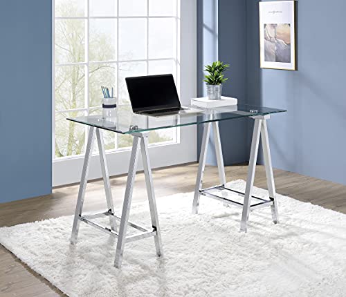 OSP Home Furnishings Middleton 47 Inch Desk with Clear Beveled Glass Top, Chrome Base